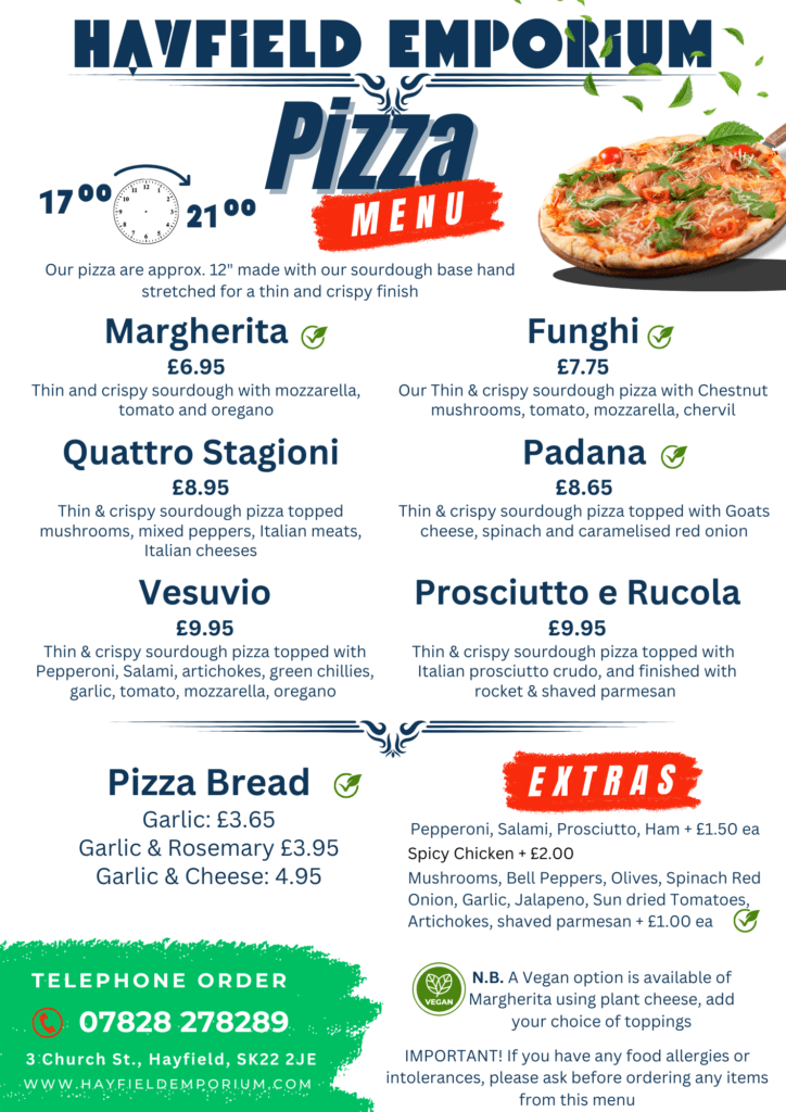 Burger & Pizza Menu - Hayfield Emporium